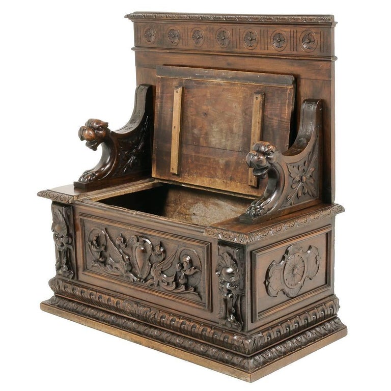 Renaissance Revival Walnut Bench at 1stDibs