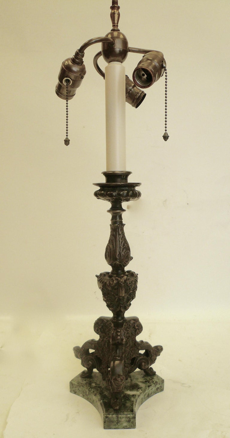Renaissance Style Bronze and Marble Pricket Form Lamp at 1stDibs