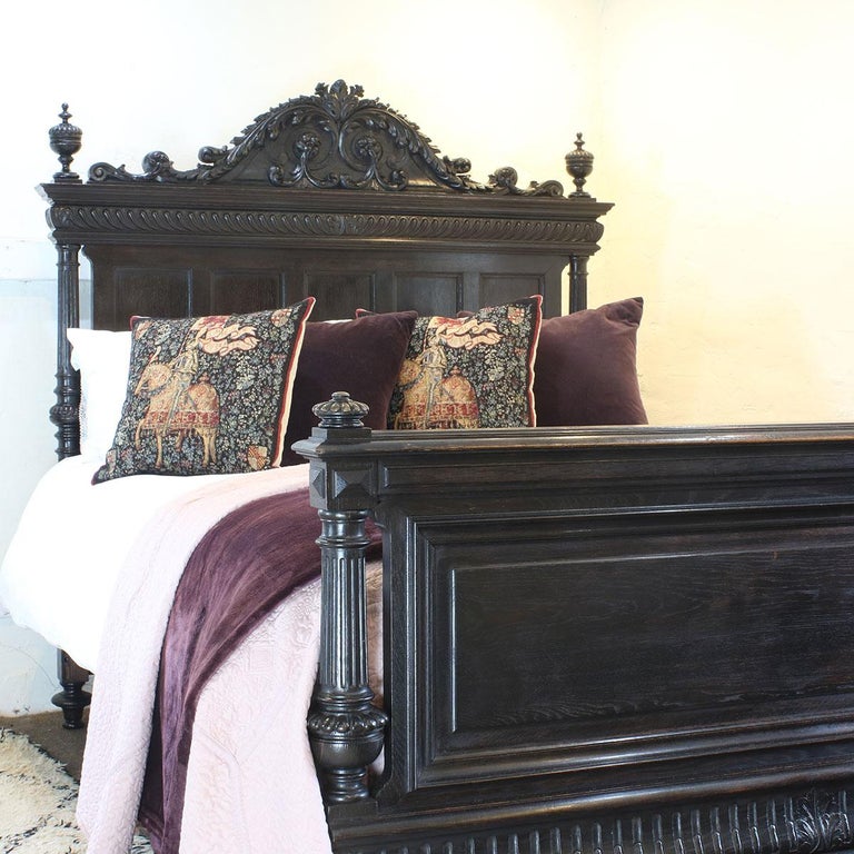 Renaissance Style Ebonised Oak Antique Bed WK137 at 1stDibs