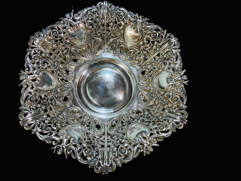 Renaissance Style Repousse Silver Plate Large Compote For Sale at 1stDibs