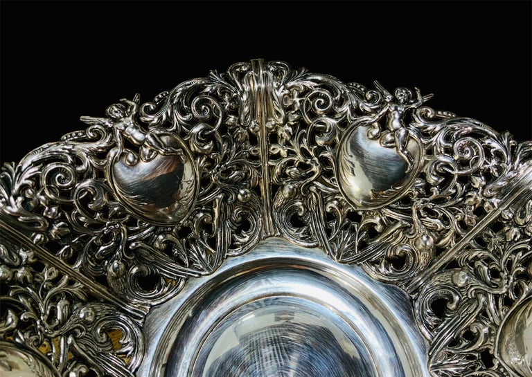 Renaissance Style Repousse Silver Plate Large Compote For Sale at 1stDibs