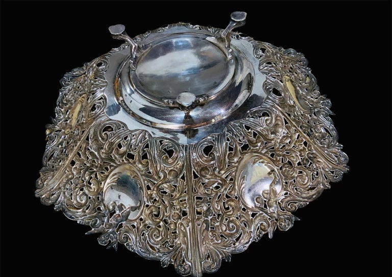 Renaissance Style Repousse Silver Plate Large Compote For Sale at 1stDibs