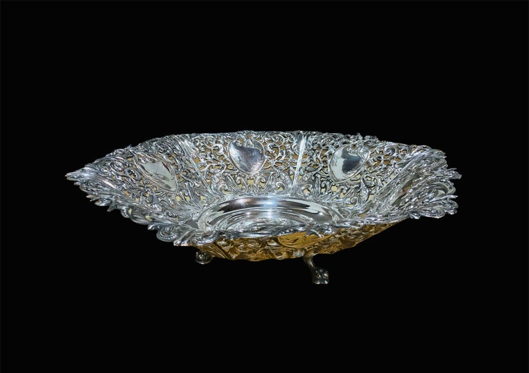 Renaissance Style Repousse Silver Plate Large Compote For Sale at 1stDibs