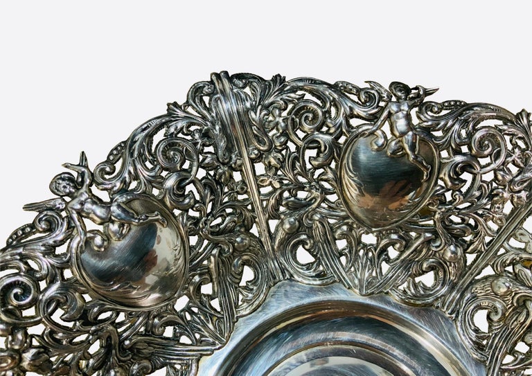 Renaissance Style Repousse Silver Plate Large Compote For Sale at 1stDibs