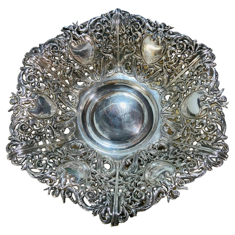 Renaissance Style Repousse Silver Plate Large Compote For Sale at 1stDibs