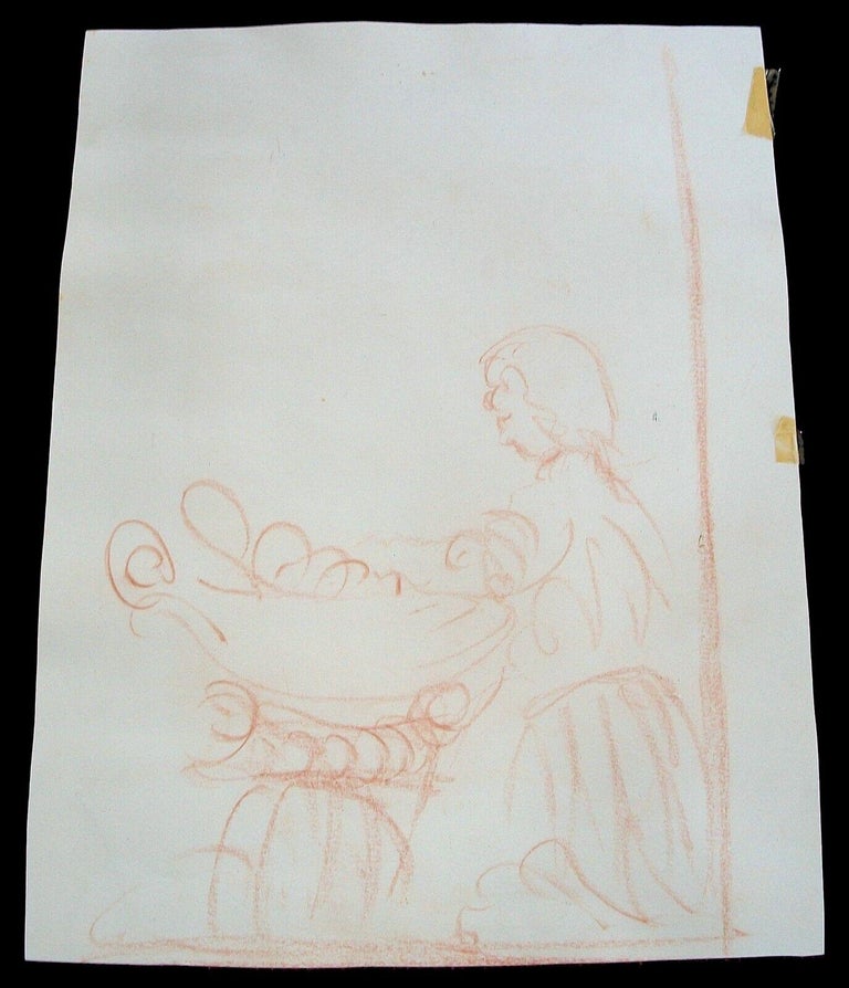 Renaissance Style Sanguine and Watercolor Drawing, Signed, Italy, 20th ...