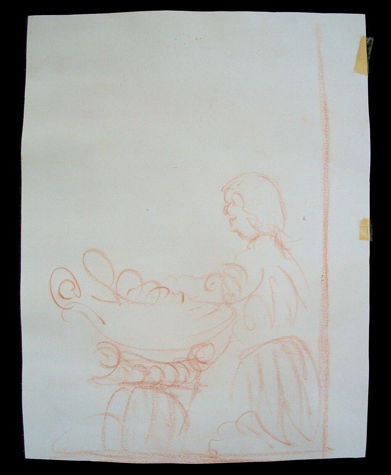 Renaissance Style Sanguine and Watercolor Drawing, Signed, Italy, 20th ...