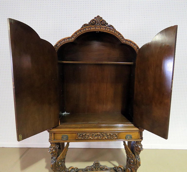 Carved Walnut Style Winged Griffin Liquor China Collectors Cabinet at ...