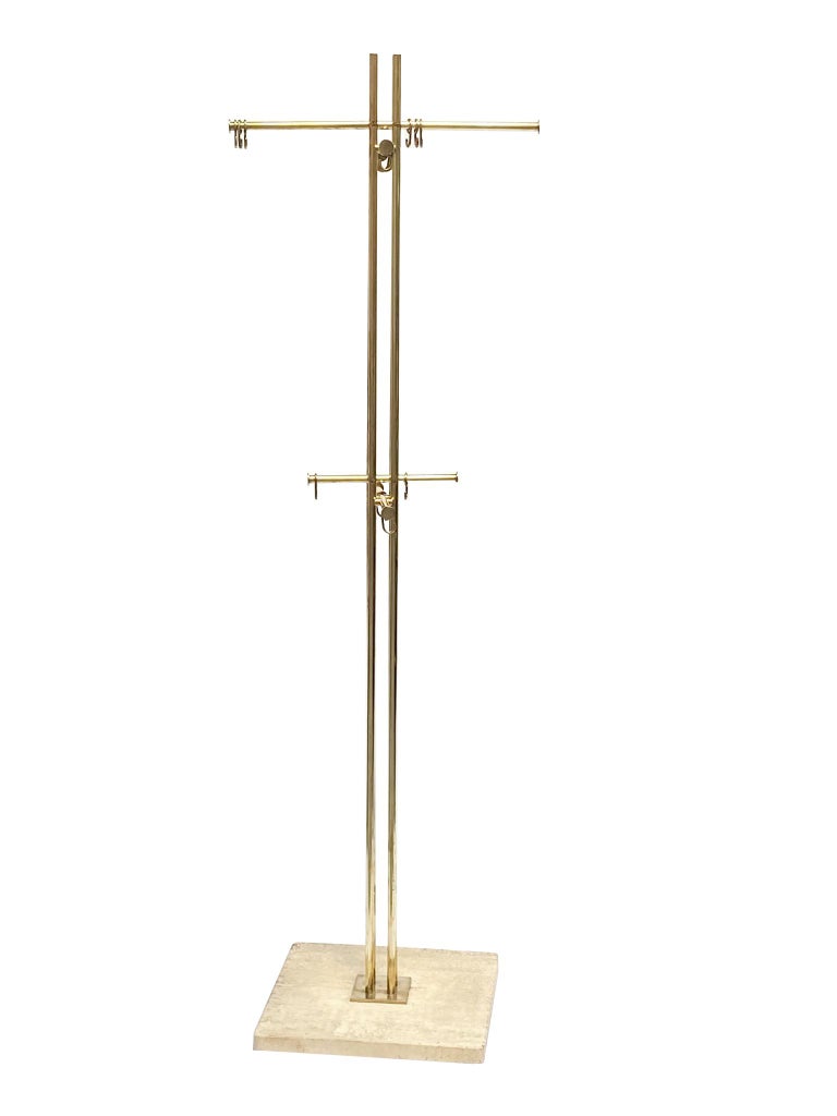Renato Zevi Brass Coat Stand with Marble Base, Italy, 1970s at 1stDibs