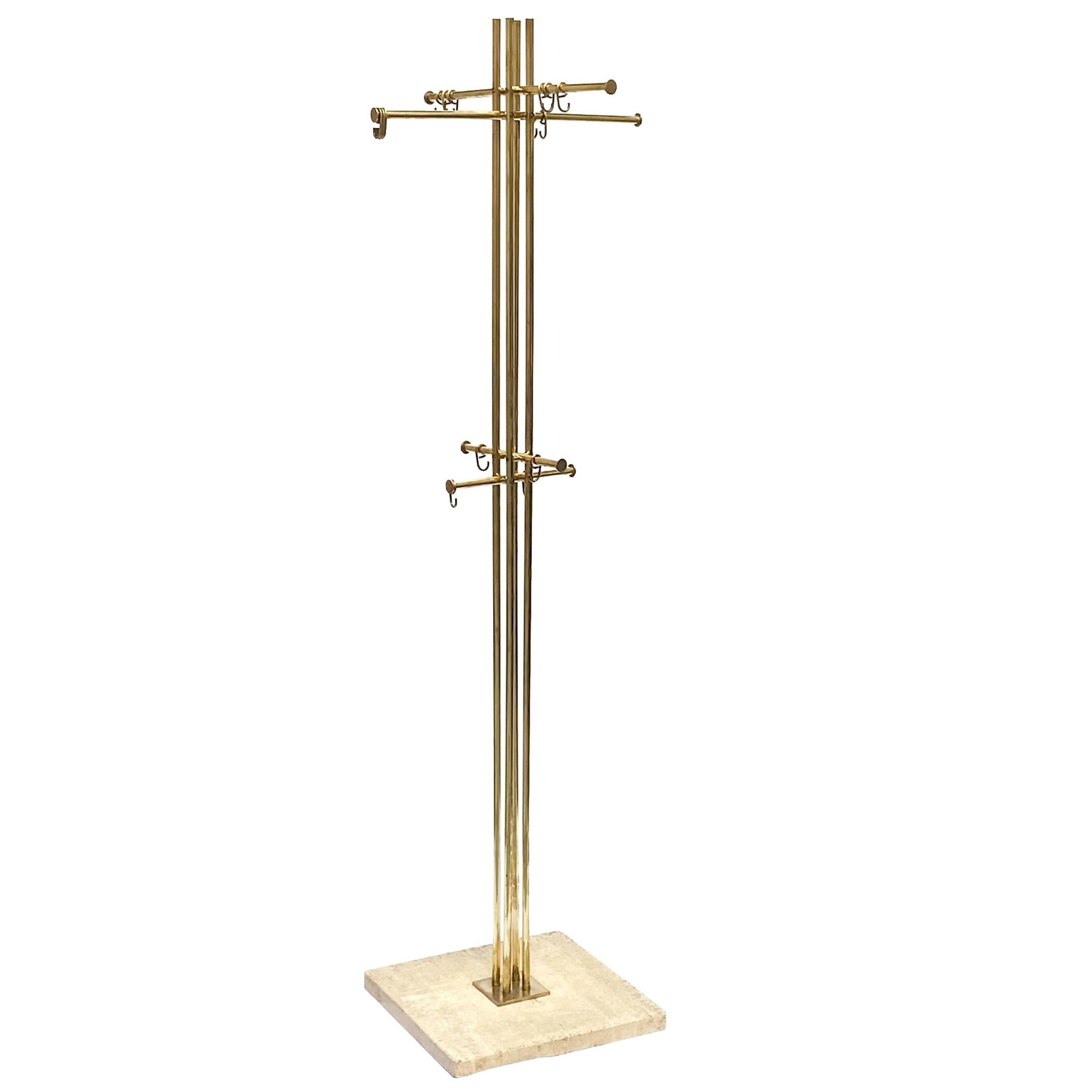 Renato Zevi Brass Coat Stand with Marble Base, Italy, 1970s at 1stDibs