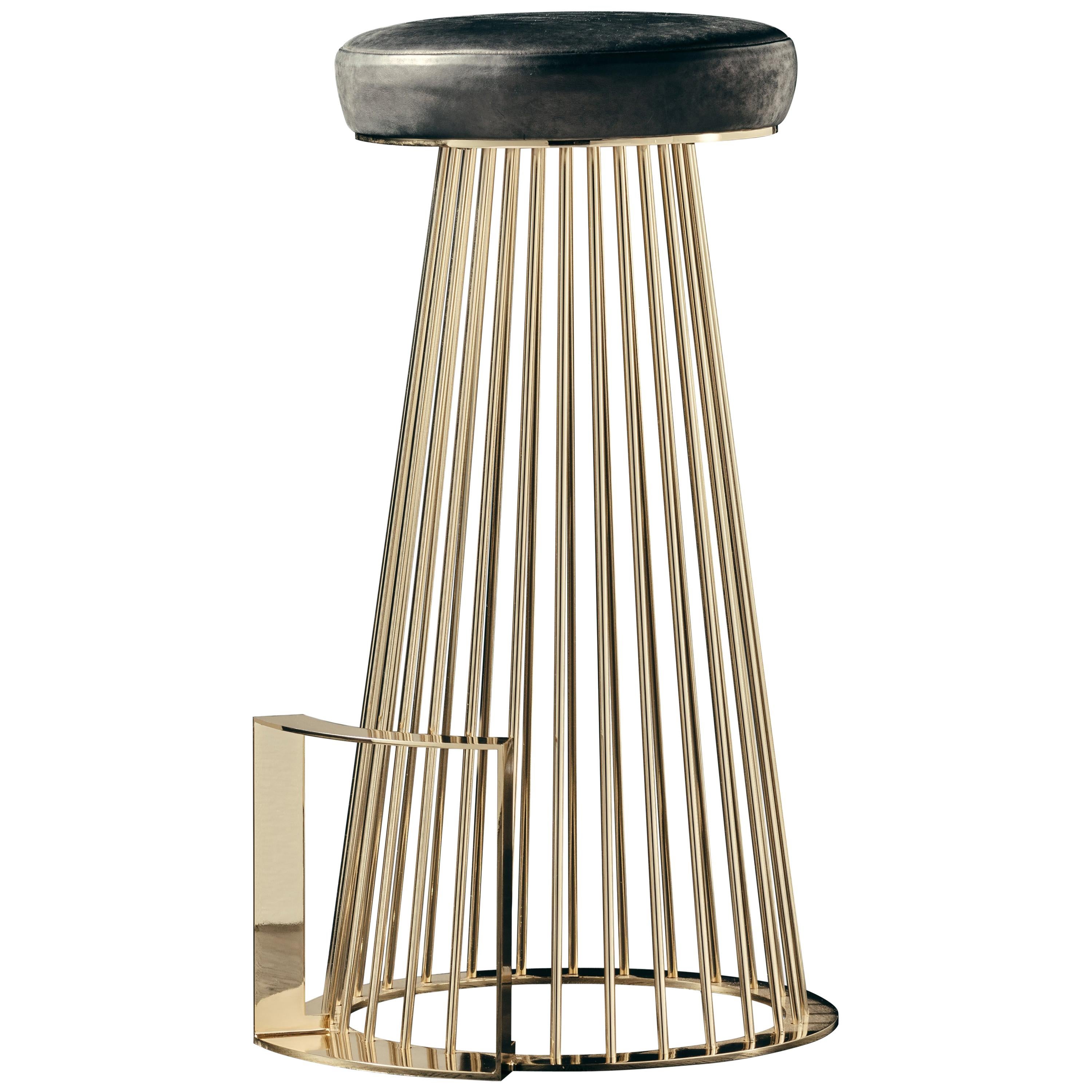 Vintage Polished Brass Stool at 1stdibs