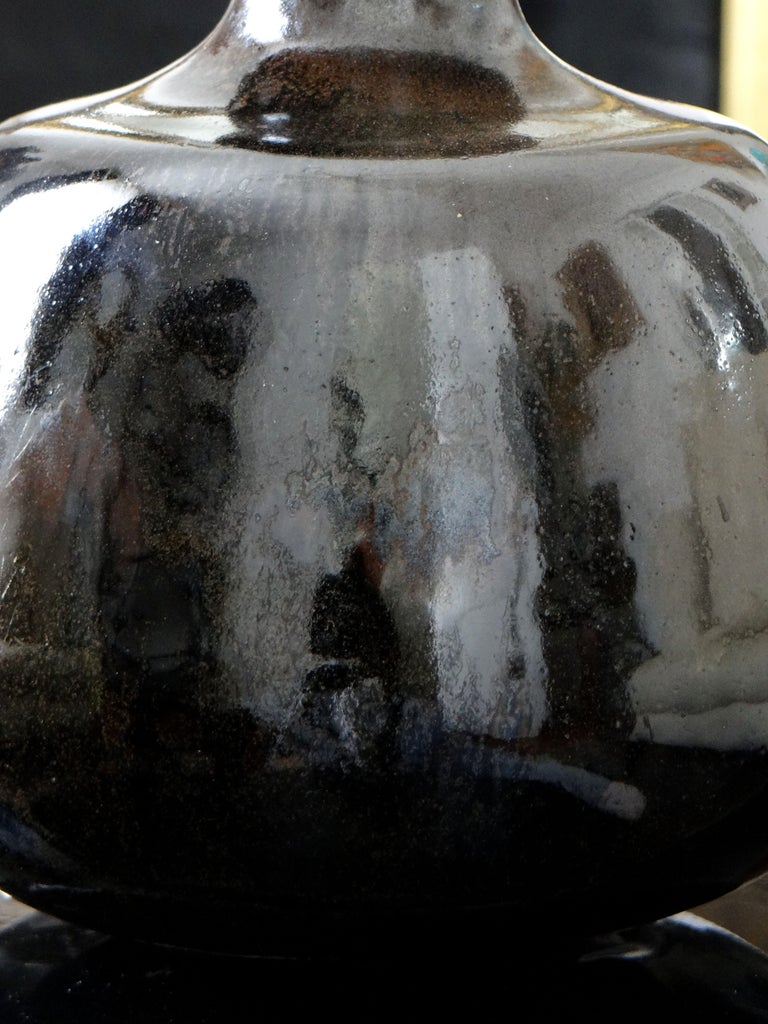 René BEN LISA (1926/1995), Enamelled Stoneware Vase Brown, Red, Blue ...
