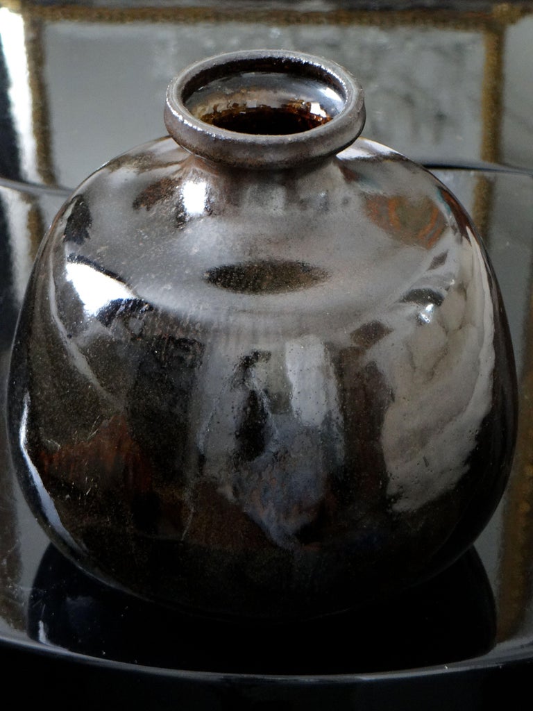 René BEN LISA (1926/1995), Enamelled Stoneware Vase Brown, Red, Blue ...
