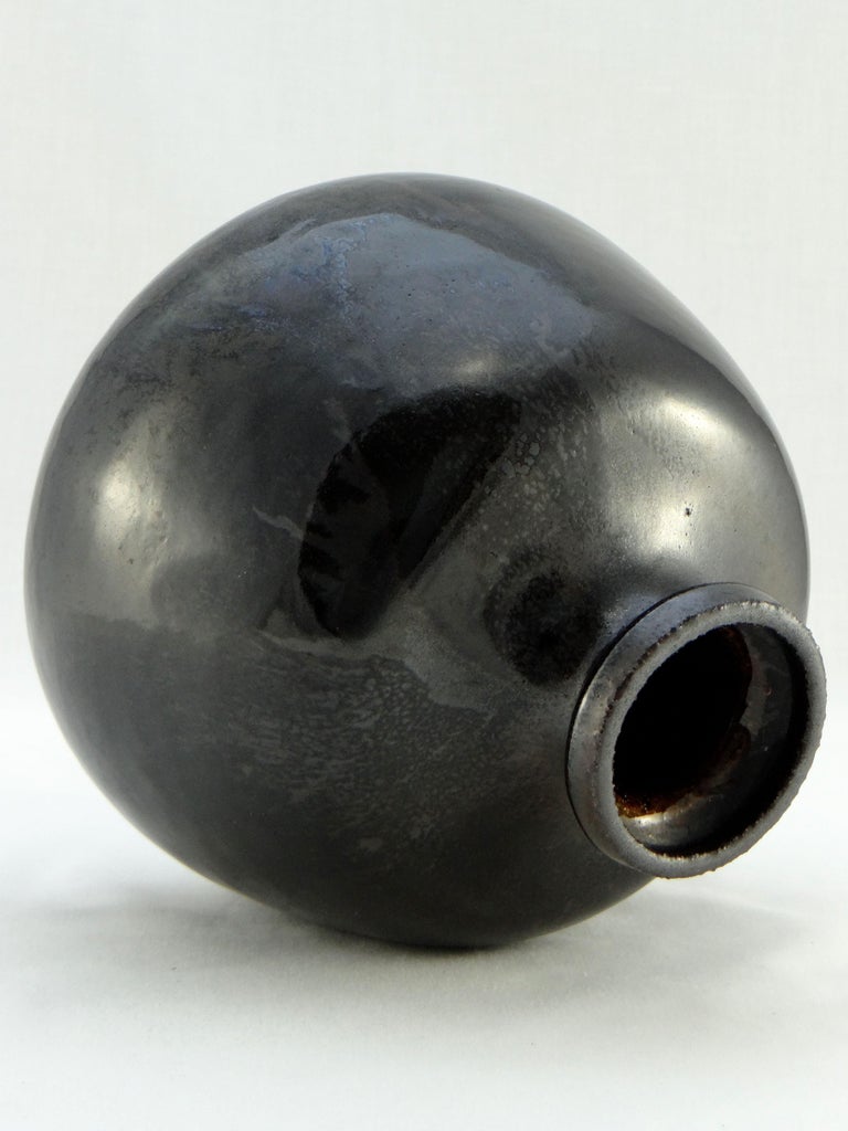 René BEN LISA (1926/1995), Enamelled Stoneware Vase Brown, Red, Blue ...
