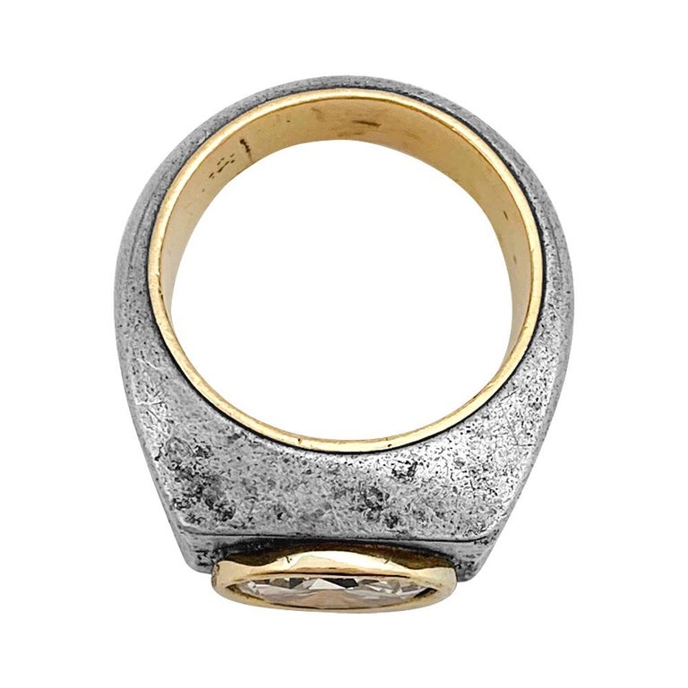 René Boivin Ring, Silver and Gold Set with a 2.96 Carat Diamond at 1stDibs