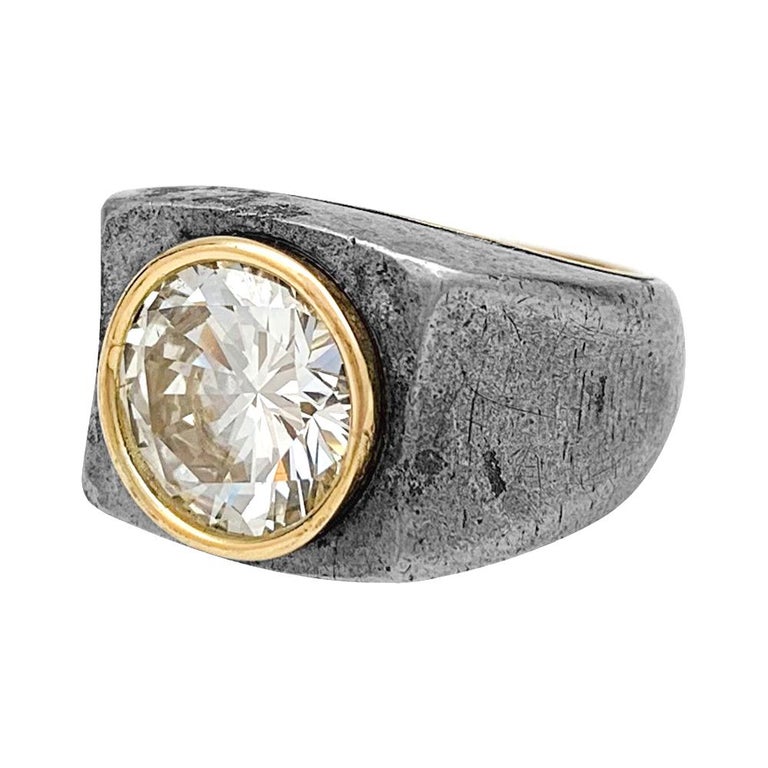 René Boivin Ring, Silver and Gold Set with a 2.96 Carat Diamond at 1stDibs
