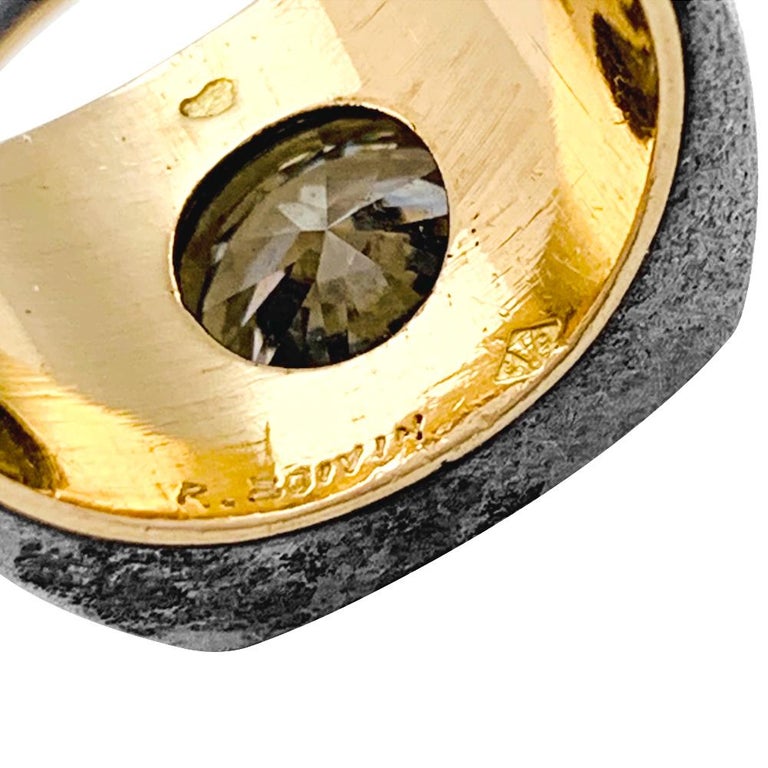 René Boivin Ring, Silver and Gold Set with a 2.96 Carat Diamond at 1stDibs