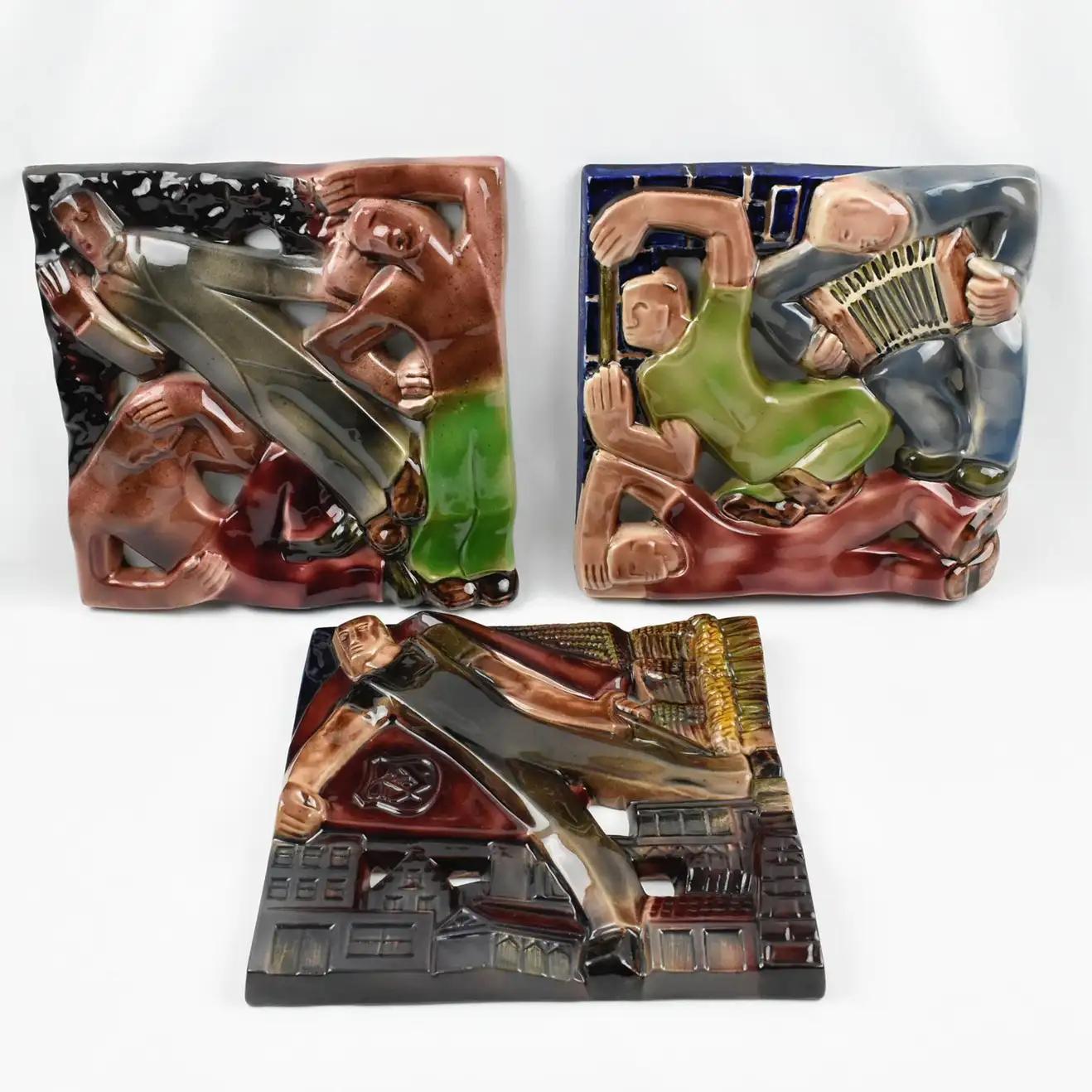 Rene Boschmans for Coceram Cubist Ceramic Tile with Masonic Sign, a ...