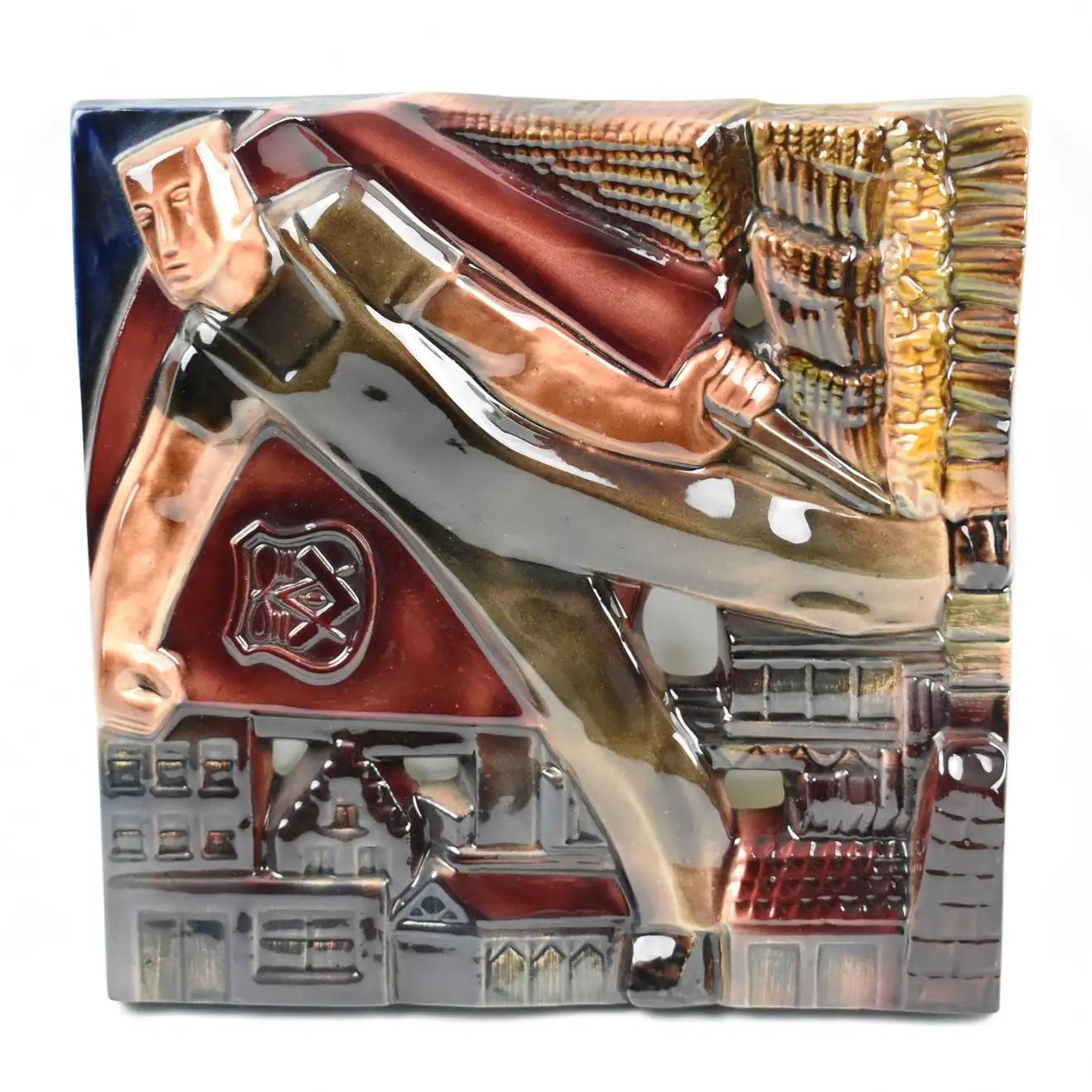 Rene Boschmans for Coceram Cubist Ceramic Tile with Masonic Sign, a ...