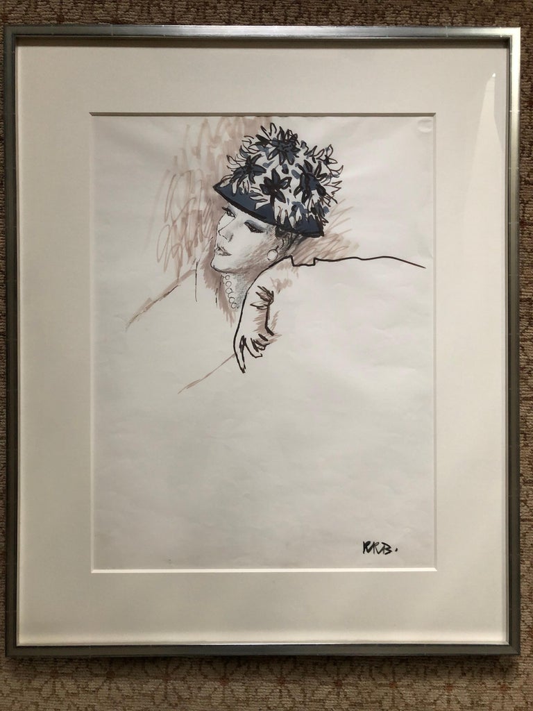 Rene Bouche Framed Original 1958 Hat Illustration for Vogue at 1stDibs