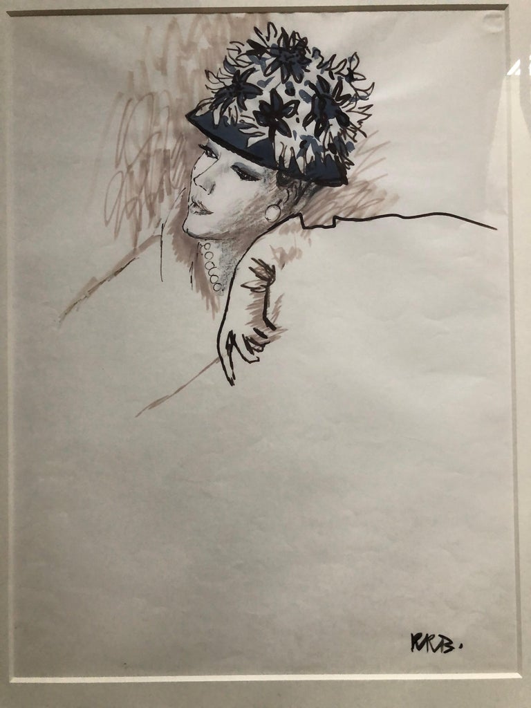 Rene Bouche Framed Original 1958 Hat Illustration for Vogue at 1stDibs