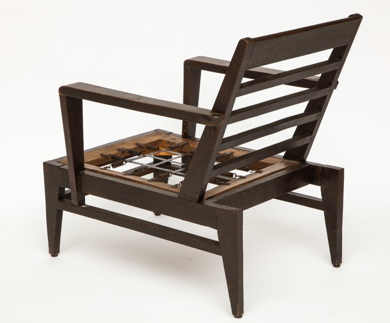 Rene Gabriel Dark Wood Oak Lounge Chair White Cushion Midcentury ...
