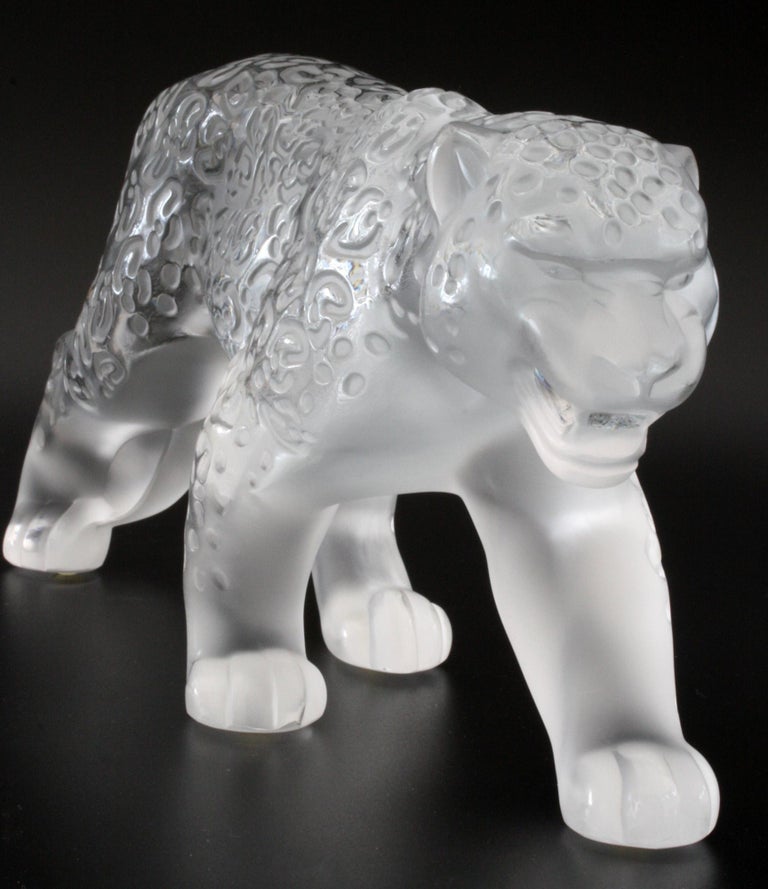 Rene Lalique Boxed Large Frosted Art Glass Jaguar Cat For Sale At 1stdibs
