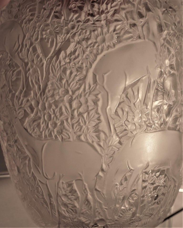Rene Lalique Clear and Frosted Glass Deer Vase For Sale at 1stDibs