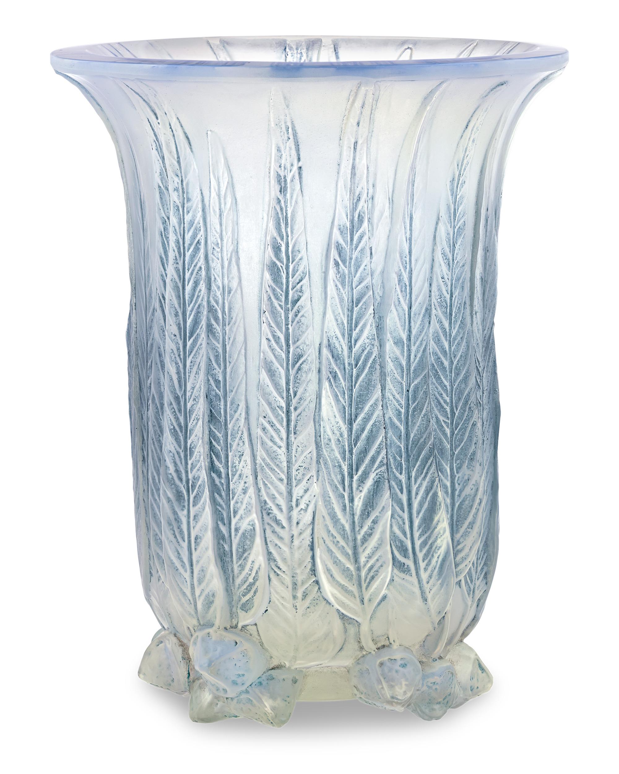 René Lalique Eucalyptus Opalescent And Stained Glass Vase For Sale at ...