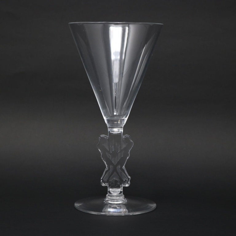 Rene Lalique Glass 'Strasbourg' Decanter with 2 Glasses For Sale at 1stDibs