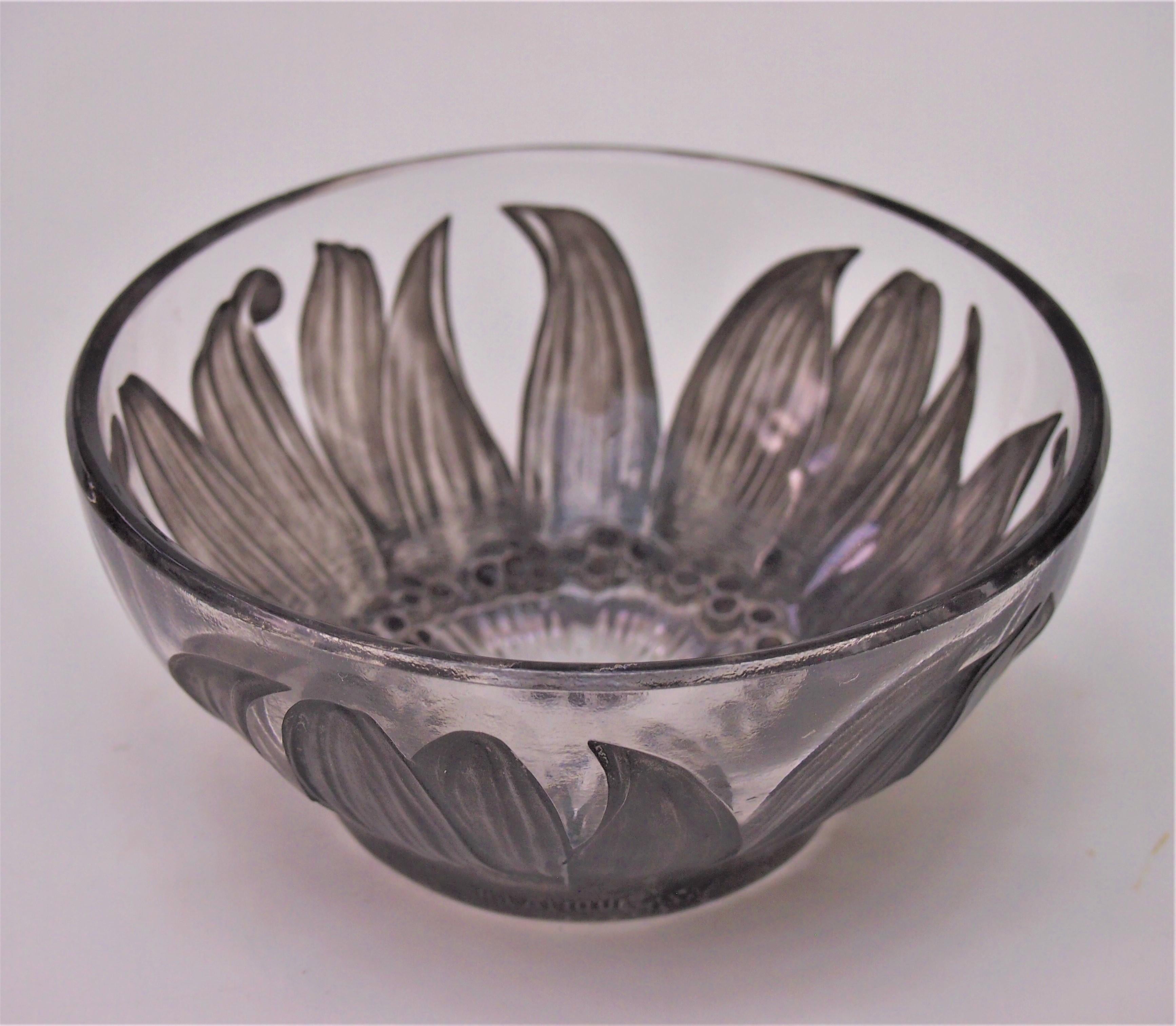 Rene Lalique signed black stained and enamelled Fleur bowl c1912 For ...