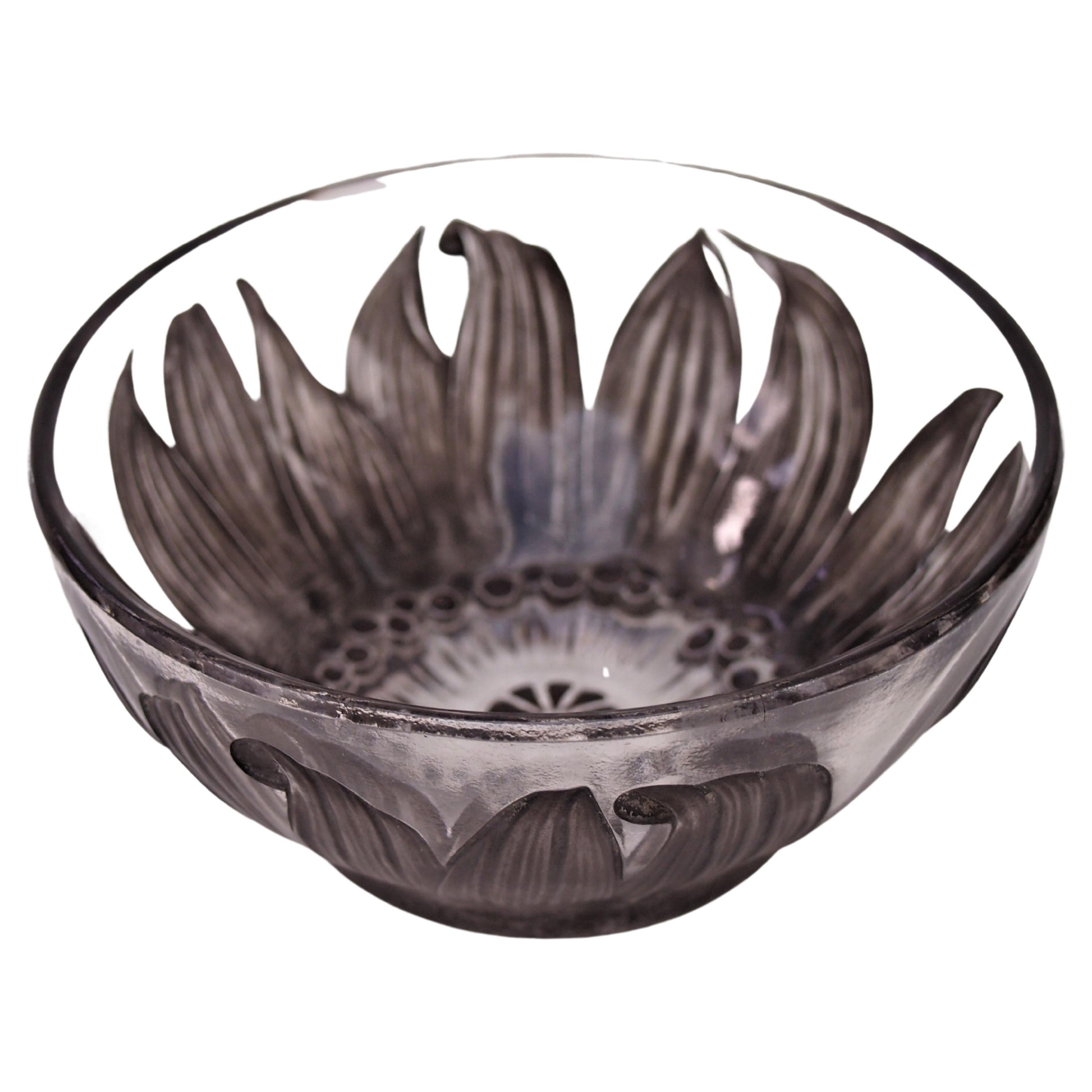 Rene Lalique signed black stained and enamelled Fleur bowl c1912 For ...
