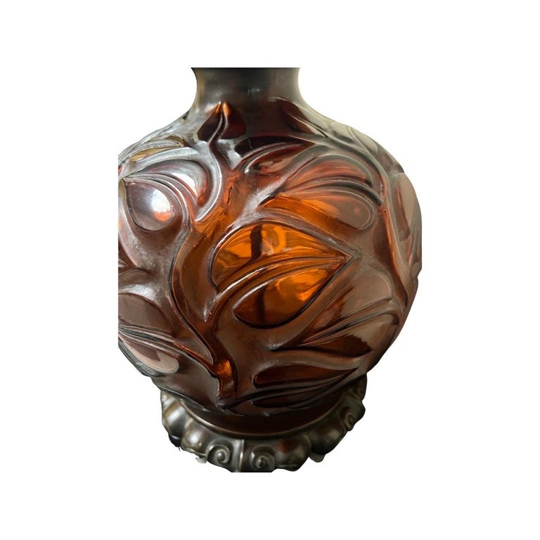 Rene Lalique “Sophora” Amber Glass and Bronze Mounted Table Lamp, circa ...