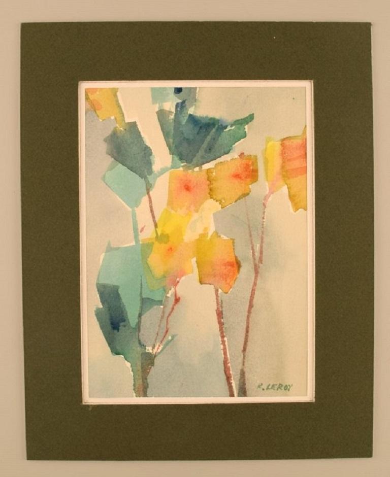 René Leroy, French Artist, Watercolor on Paper, "Wild Flowers", 1980s ...