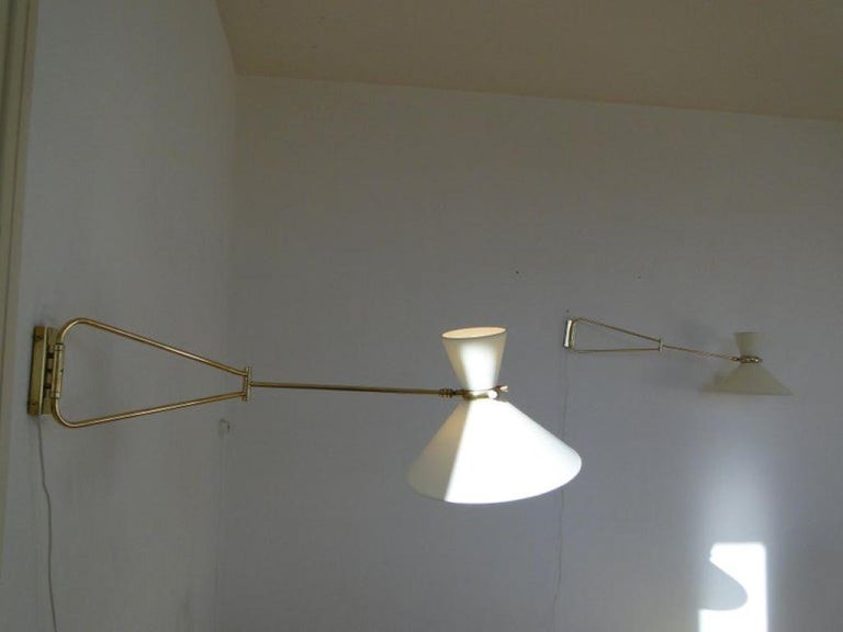 Rene Mathieu Large Vintage Brass Double Arms Adjustable Diabolo Wall ...