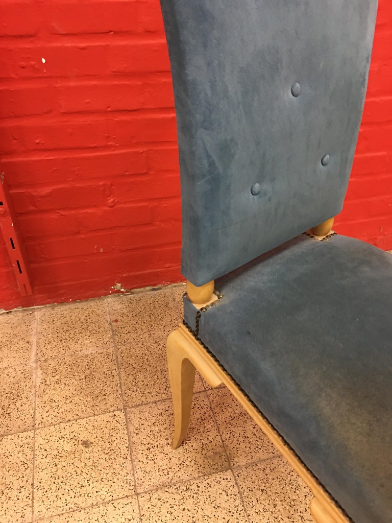 René Prou, Art Deco Chair in Lacquered Wood and Blue Velvet, circa 1940 ...