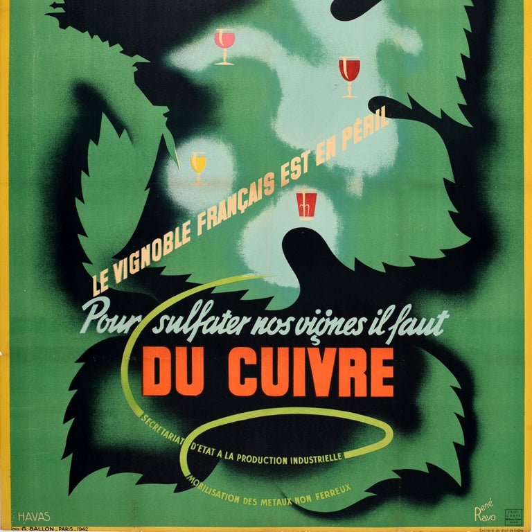 Rene Ravo - Original vintage World War Two French Wine Vineyard Copper ...