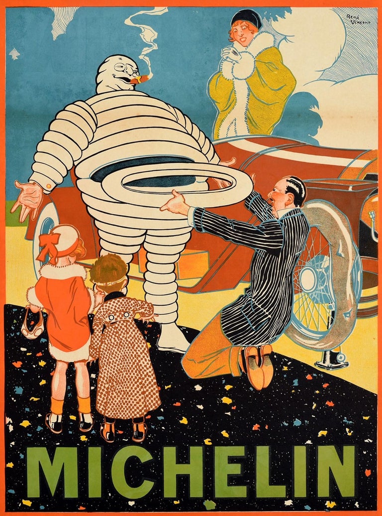 Rene Vincent - Original Antique Poster Michelin Man Bibendum Tyre ...