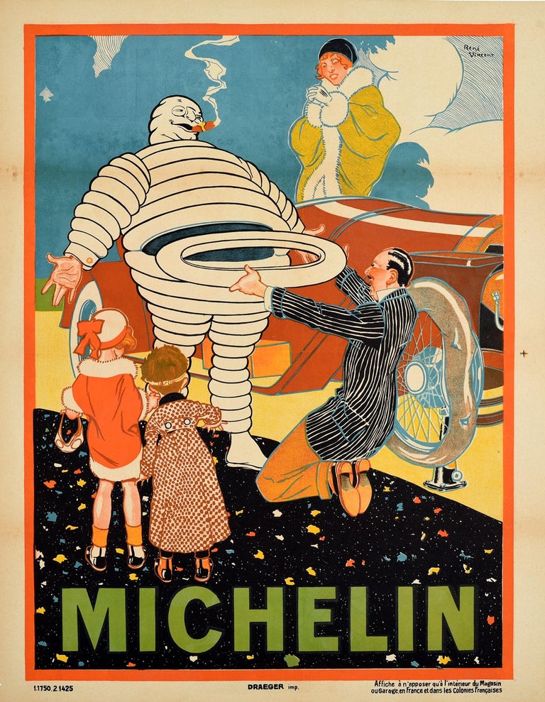 Rene Vincent - Original Antique Poster Michelin Man Bibendum Tyre ...