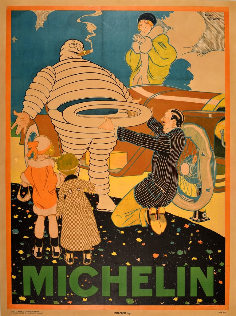 Rene Vincent - Original Vintage Poster Iconic Michelin Man Bibendum ...