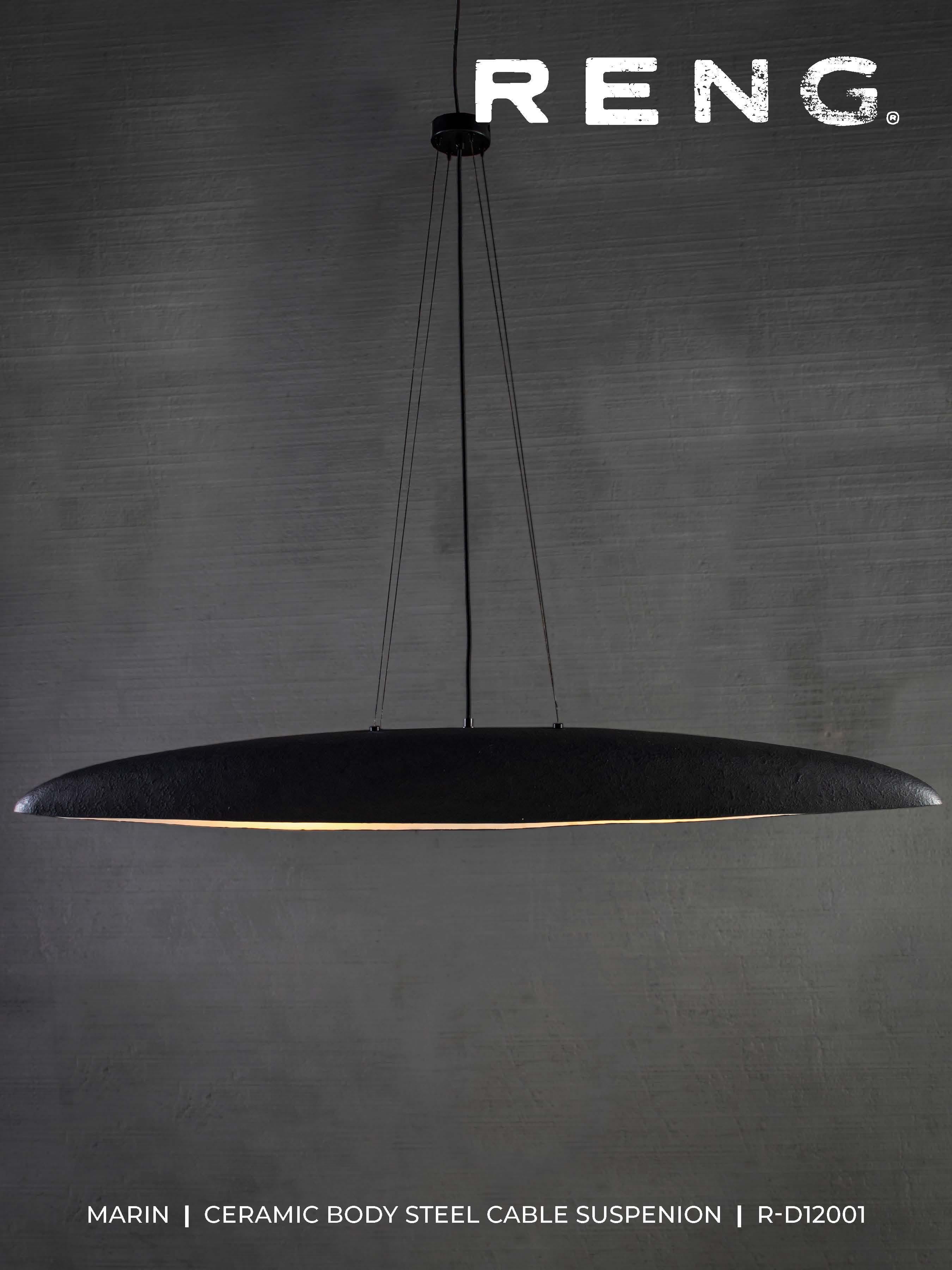 RENG, Marin, Hand Formed Ceramic, Elongated Black Oval Pendant For Sale ...