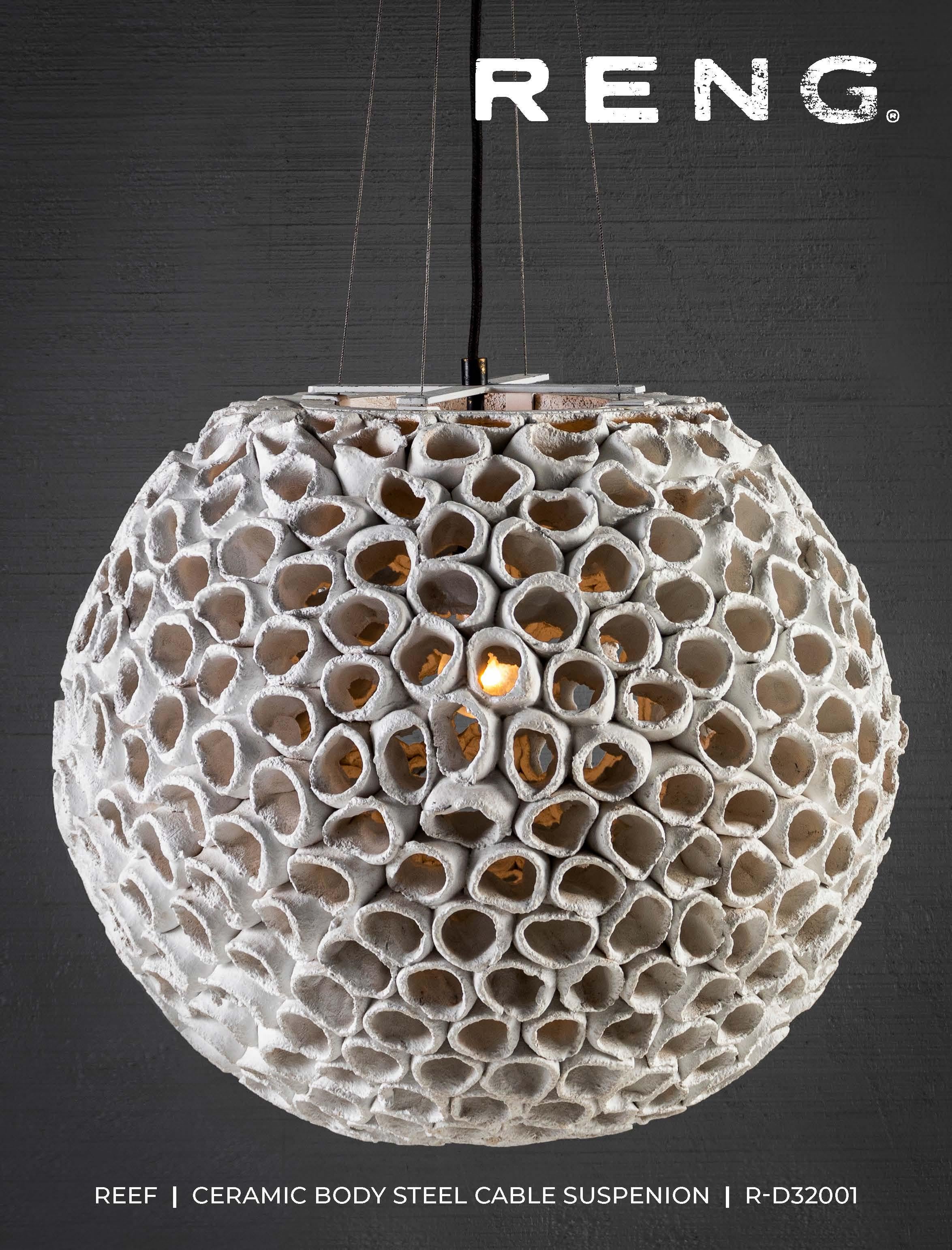 RENG, Reef, Hand Formed Ceramic, Terra Cotta Coral Polyps on Spherical ...