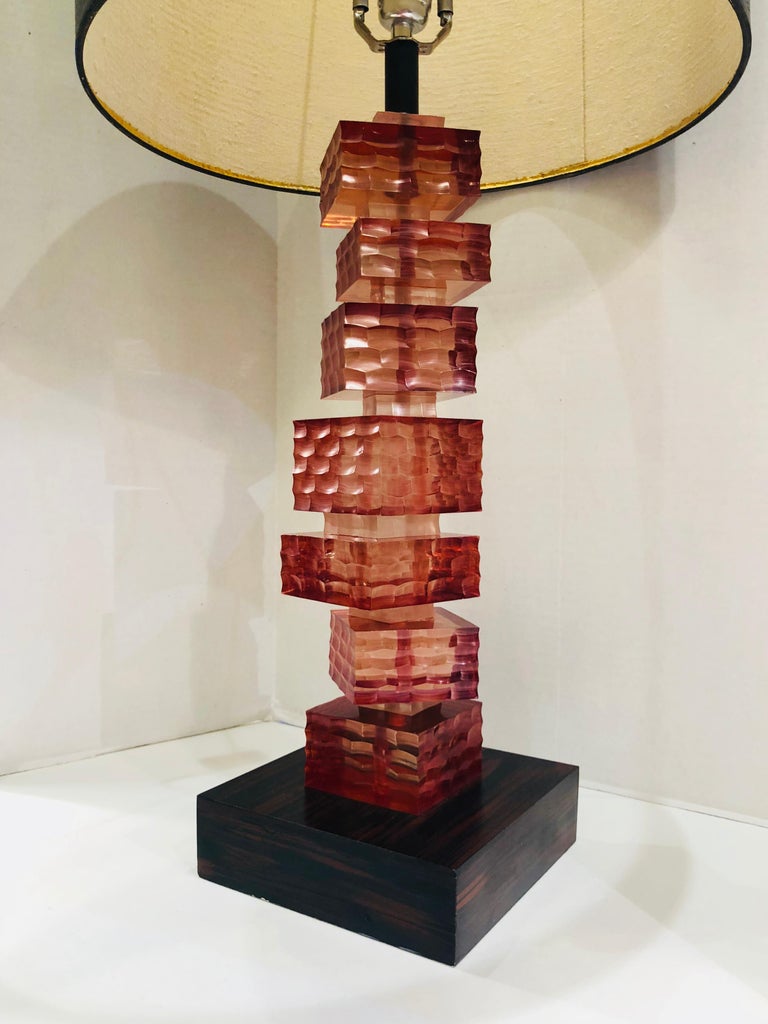 Rennaissance 2000 Stacking Lucite Blocks Table Lamp with Gray Faux ...