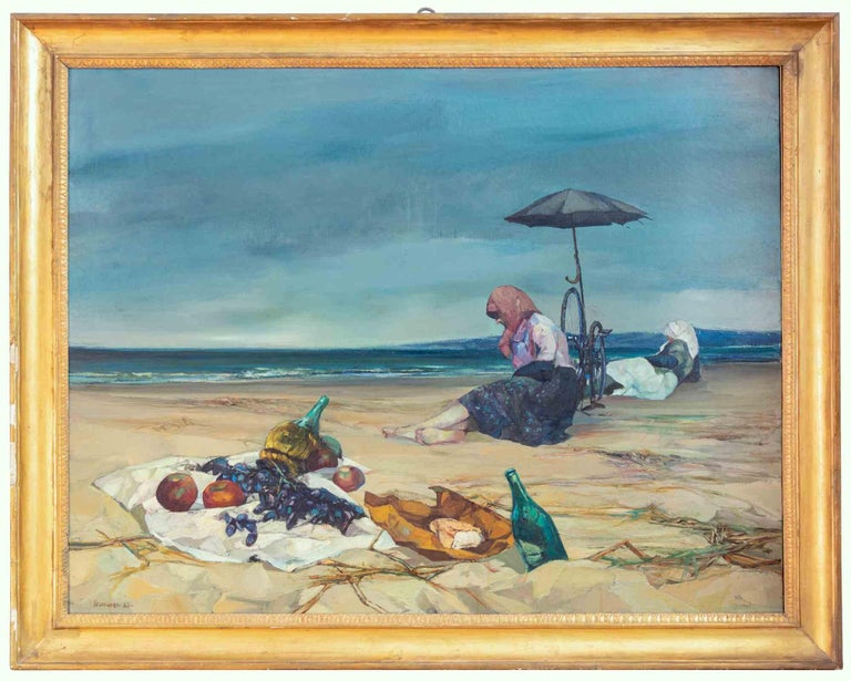 Renzo Vespignani - On the Beach - Oil Paint by Renzo Vespignani - 1955 ...