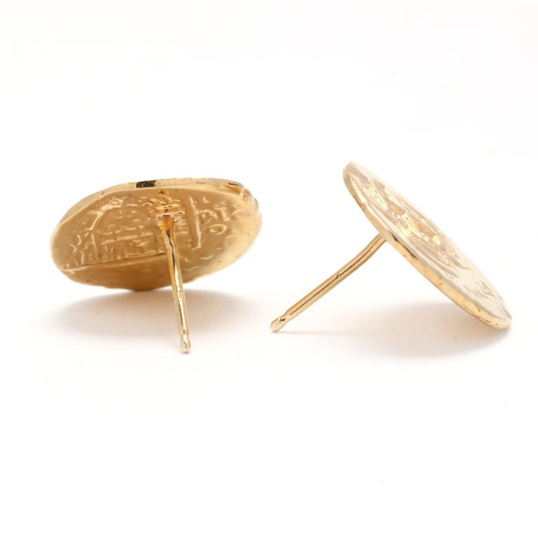 Replica Ancient Coin Stud Earrings, 14KT Yellow Gold For Sale at 1stDibs