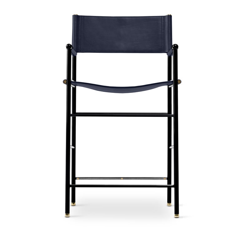 "Repose" Barstool w. Backrest Navy Blue Saddle and Black Rubbered Metal ...