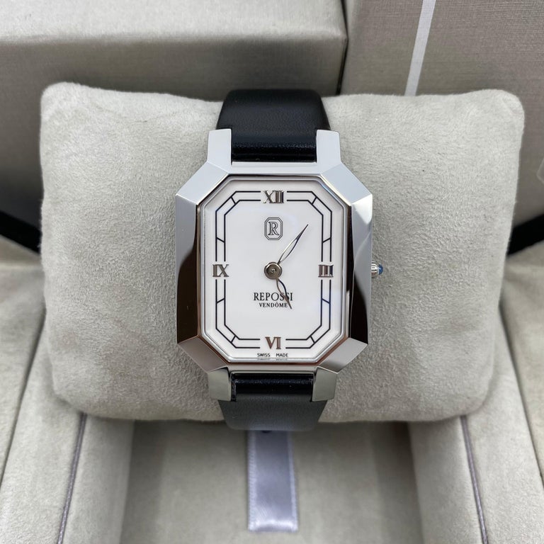 Repossi Art Deco Style Stainless Steel Leather Wristwatch Monte Carlo ...