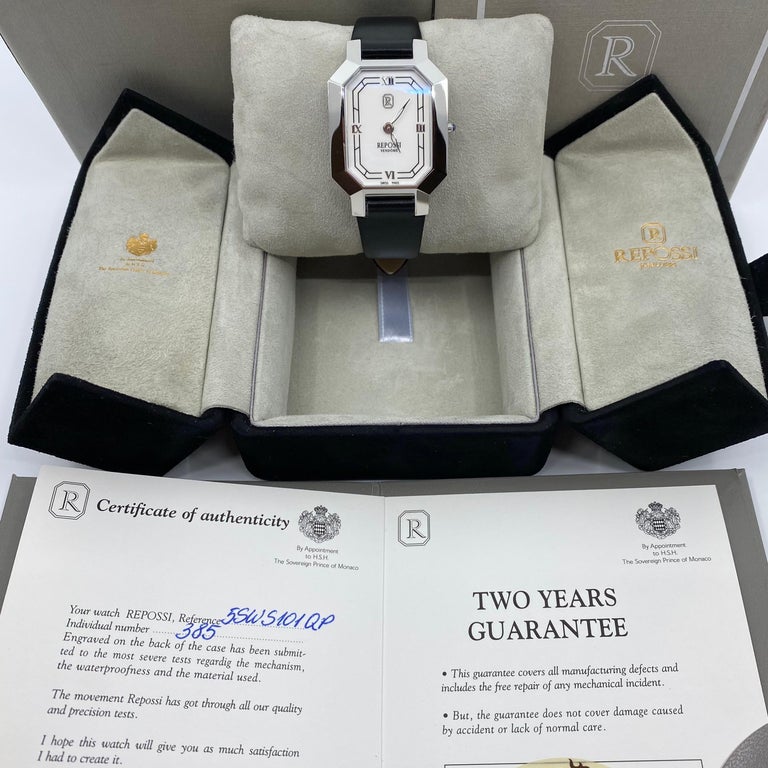 Repossi Art Deco Style Stainless Steel Leather Wristwatch Monte Carlo ...