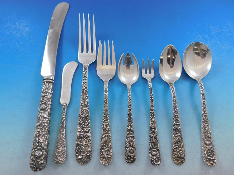 Repousse by Kirk Sterling Silver Flatware Set for 12 Service 113 Pieces ...