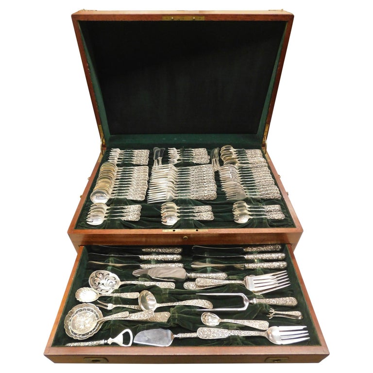 Repousse by Kirk Sterling Silver Flatware Set for 12 Service 113 Pieces ...